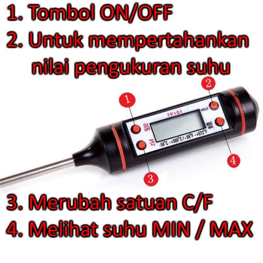 THERMOMETER DIGITAL SERBAGUNA FOOD FOLDABLE PROBE TP101 HITAM TAFFWARE ...